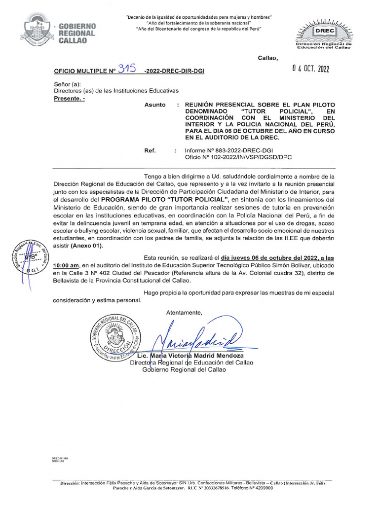Oficio Multiple 315 2022 Drec Dir Dgi PDF | PDF