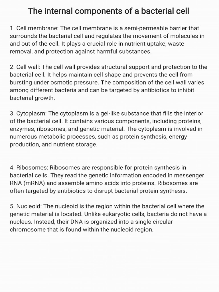 The Internal Components of A Bacterial Cell | PDF