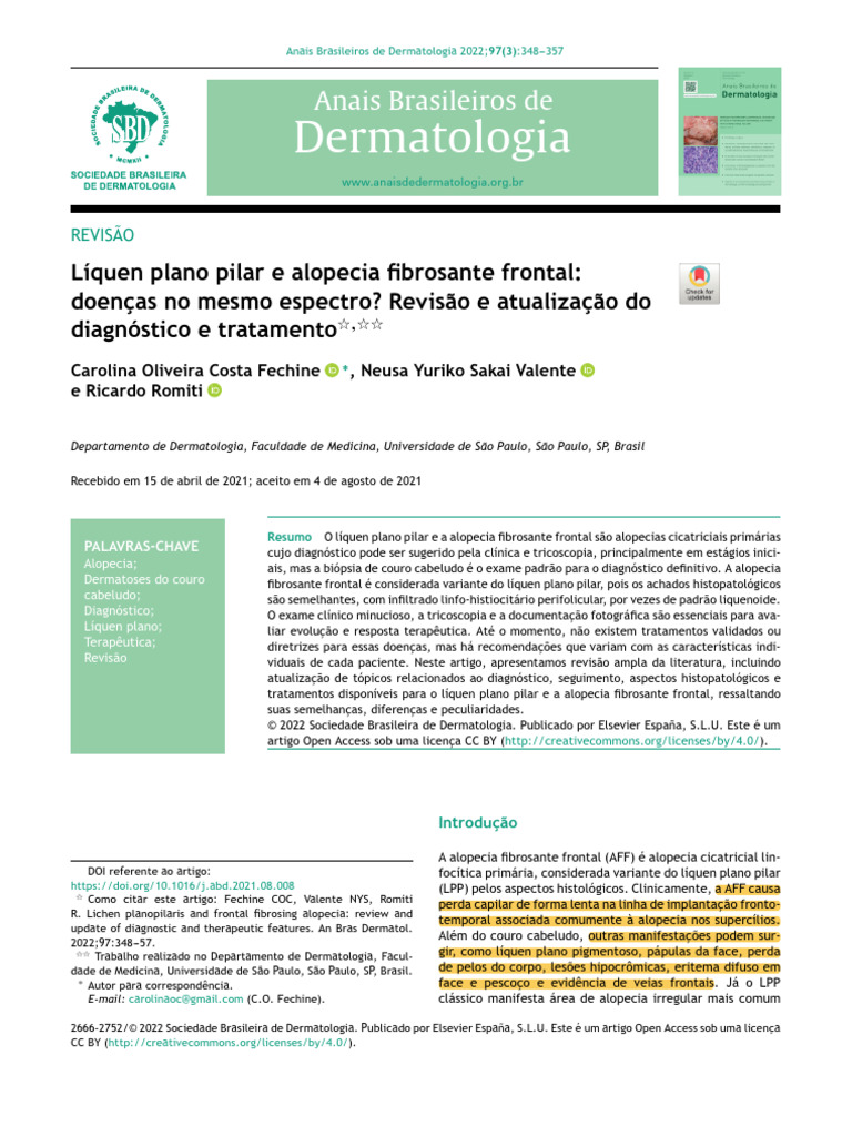 Líquen Plano Pilar e Alopecia Fibrosante Frontal: Doen ̧cas No Mesmo Espectro? Revisão e ...