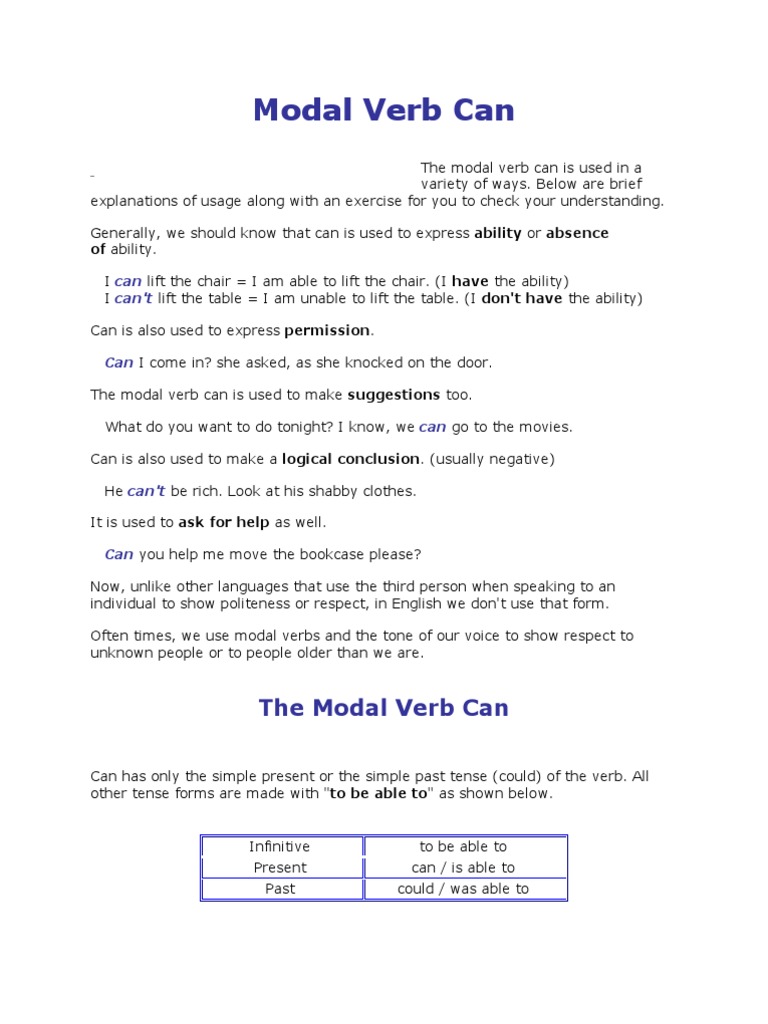 Modal Verb Can | PDF | Onomastics | Languages