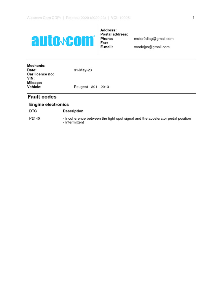 Fault Codes: Engine Electronics | PDF