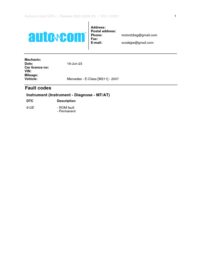 Fault Codes: Instrument (Instrument - Diagnose - MT/AT) | PDF