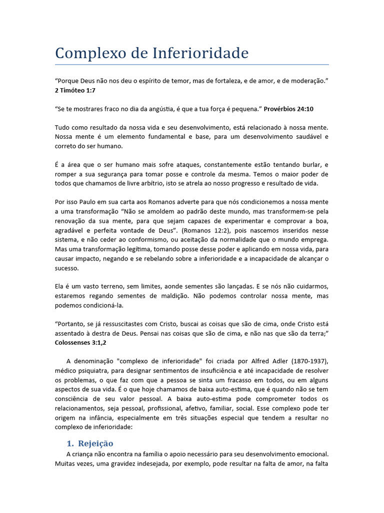 Entendendo o Complexo de Inferioridade | PDF