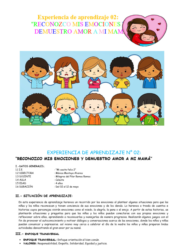 EXPERIENCIA DE APRENDIZAJE N°2 AULA CELESTE[2] | PDF | Las emociones | Dibujo