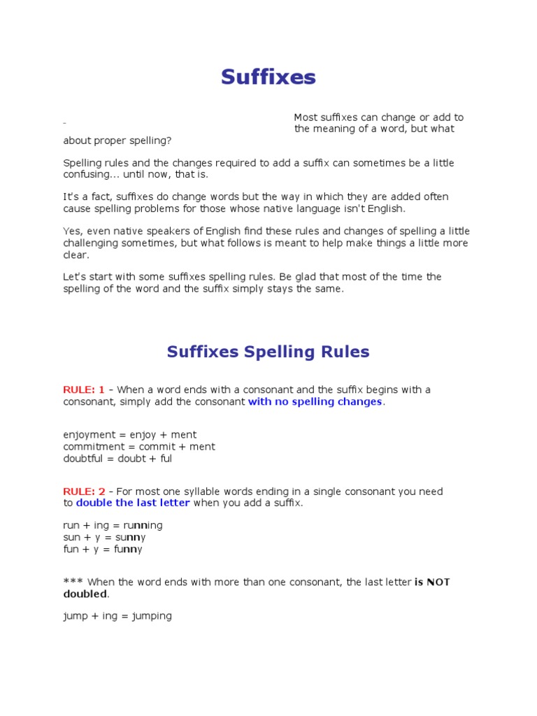 Suffixes Spelling Rules | PDF | English Language | Syllable