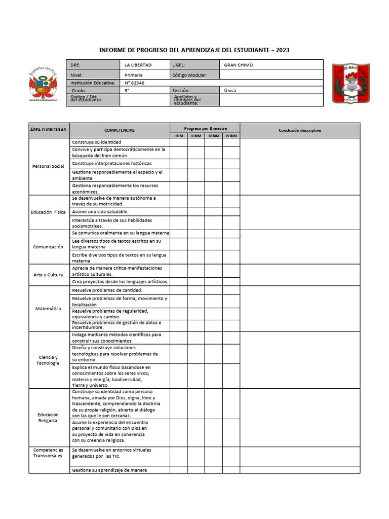 Informe de Progreso Del Aprendizaje Del Estudiante | PDF