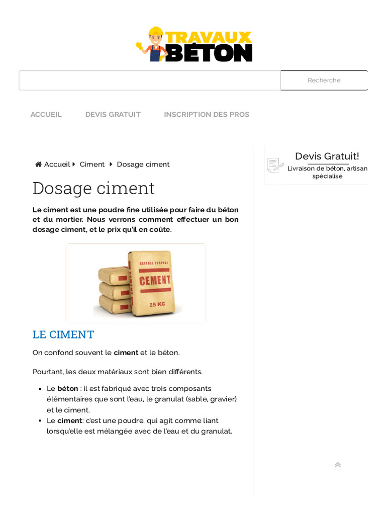 Dosage Ciment _ Béton, Chape, Mortier, Enduit | PDF