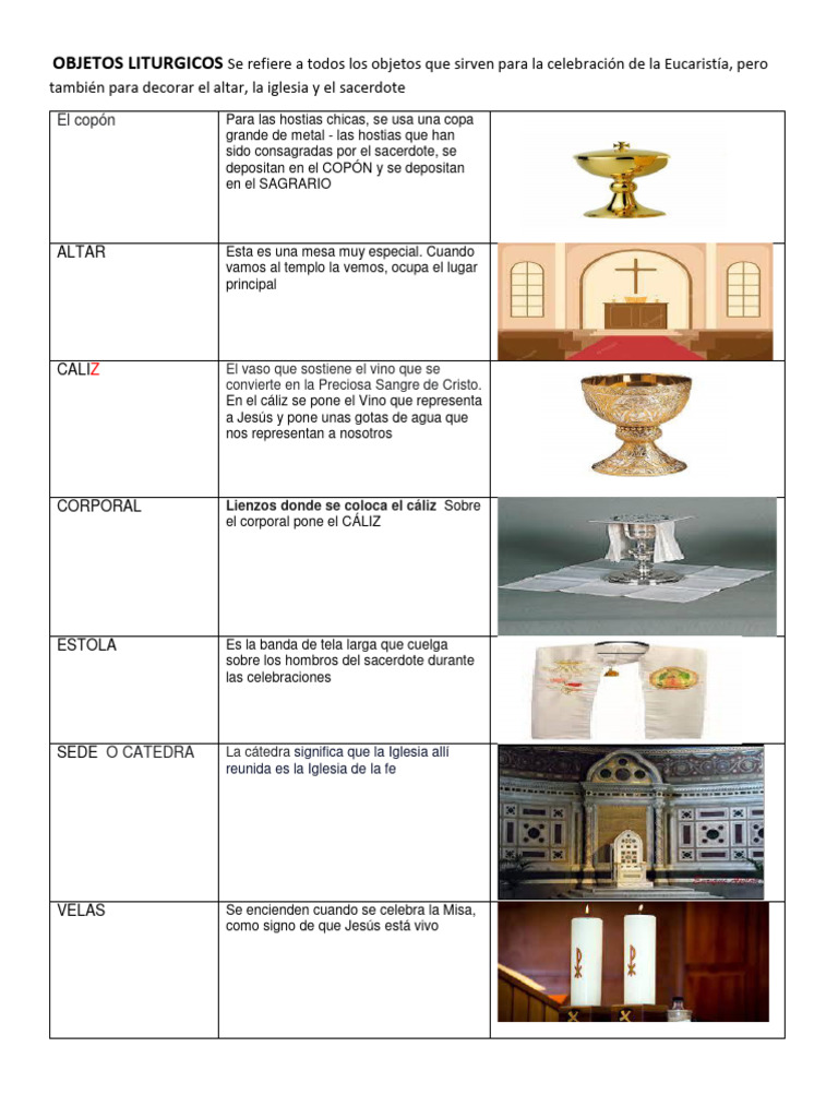 OBJETOS LITURGICOS Concepto | PDF