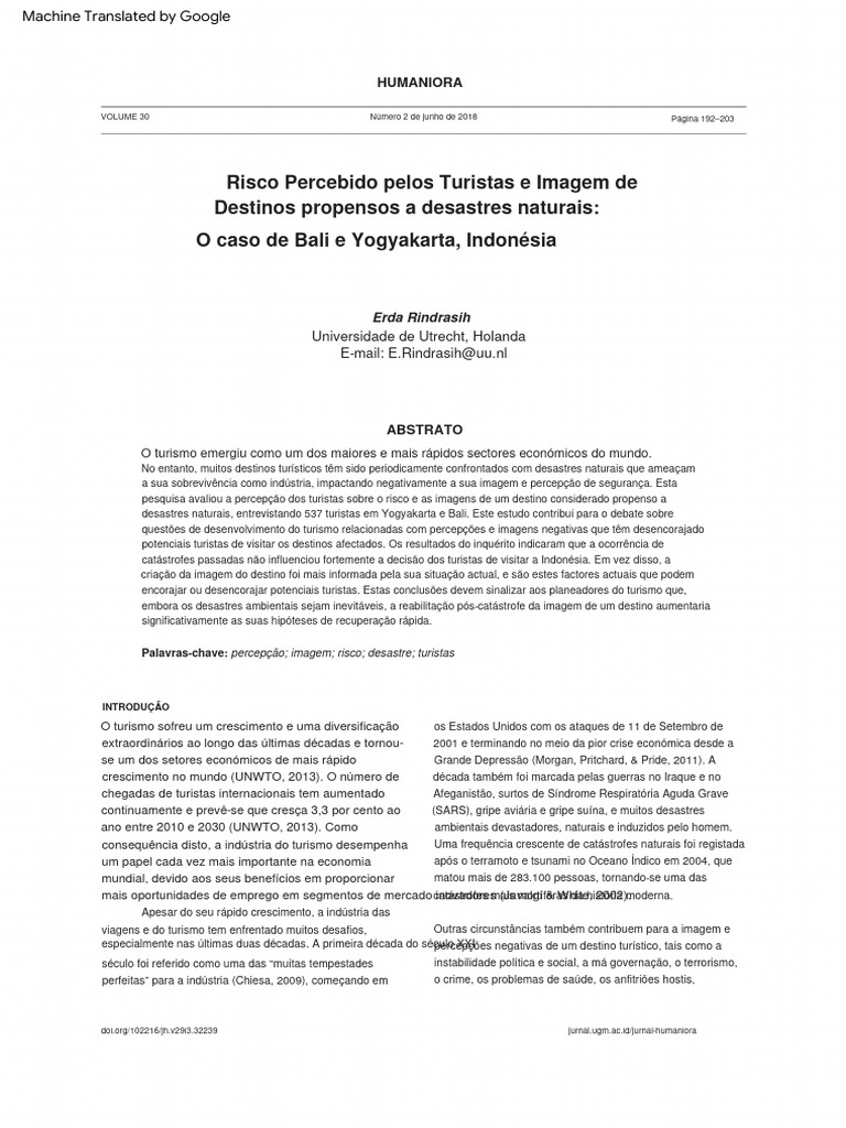 Tourists' Perceived Risk and Image of Destinations Prone of Natural Disasters | PDF