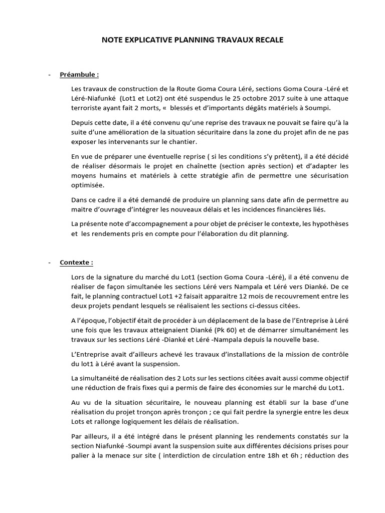 Note Explicative Planning Recalé 30102019 | PDF