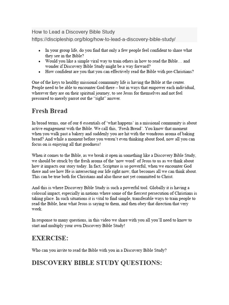 How To Lead A Discovery Bible Study | PDF