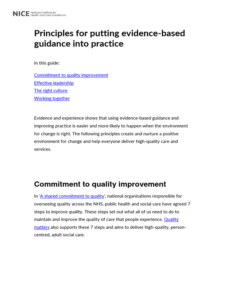 EBP Principles | PDF | Evidence Based Practice | National Health Service