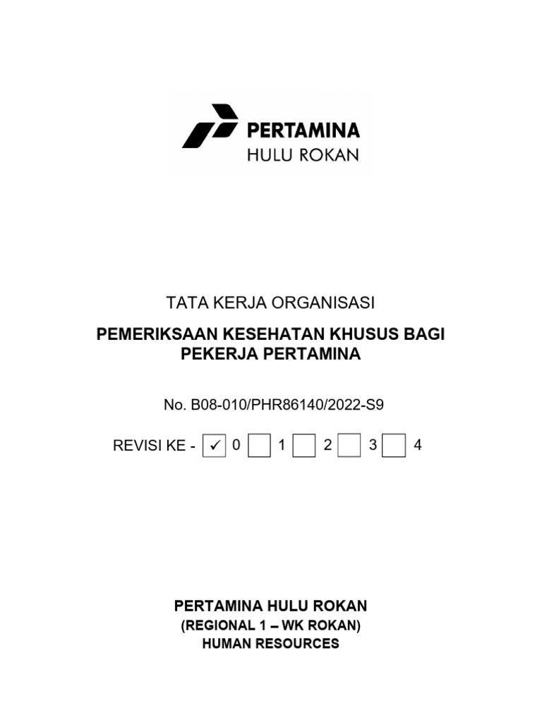 TKO Pemeriksaan Kesehatan Khusus Bagi Pekerja Pertamina PHR WK Rokan - Rev 0 | PDF