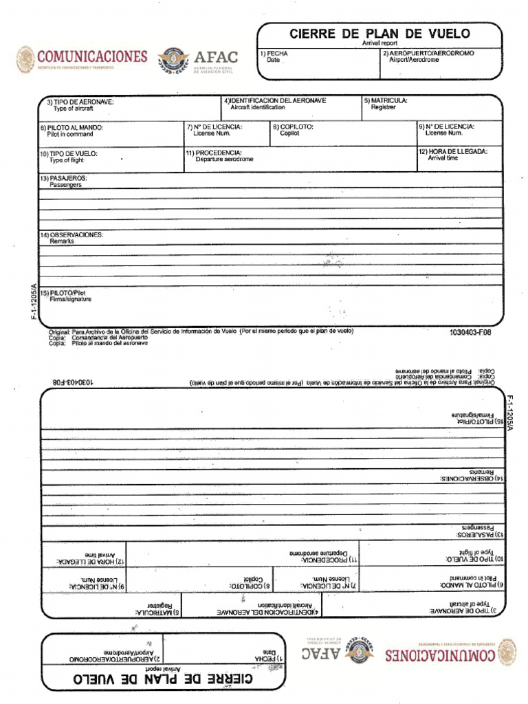 Fmto de Cierre Plan de Vuelo AFAC 2019 | PDF