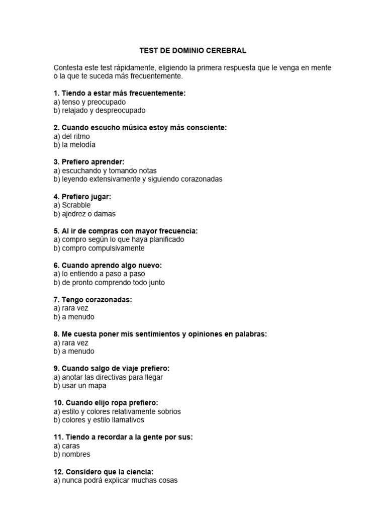 Test Dominio Cerebral-DZ | PDF