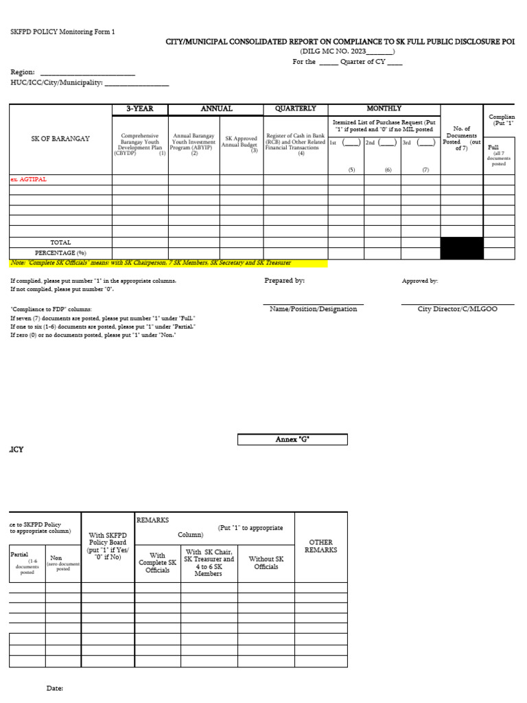 Annex G Form 1 Barangay Reporting | Download Free PDF | Financial ...