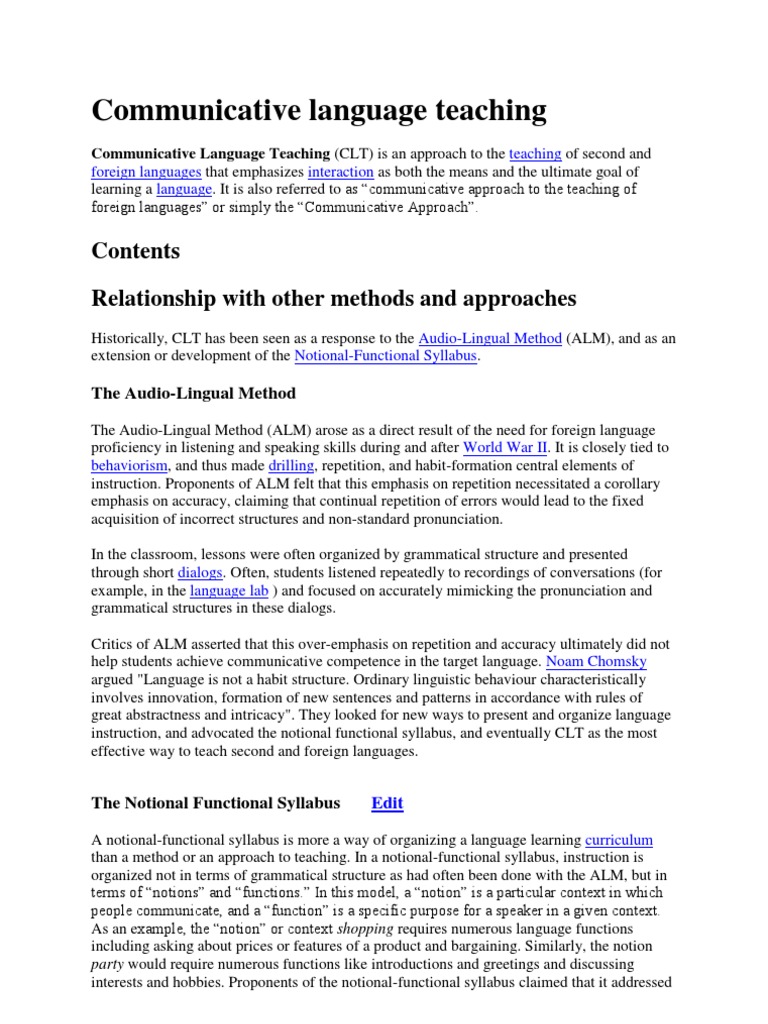 Communicative Language Teaching | PDF | Language Education | Teaching