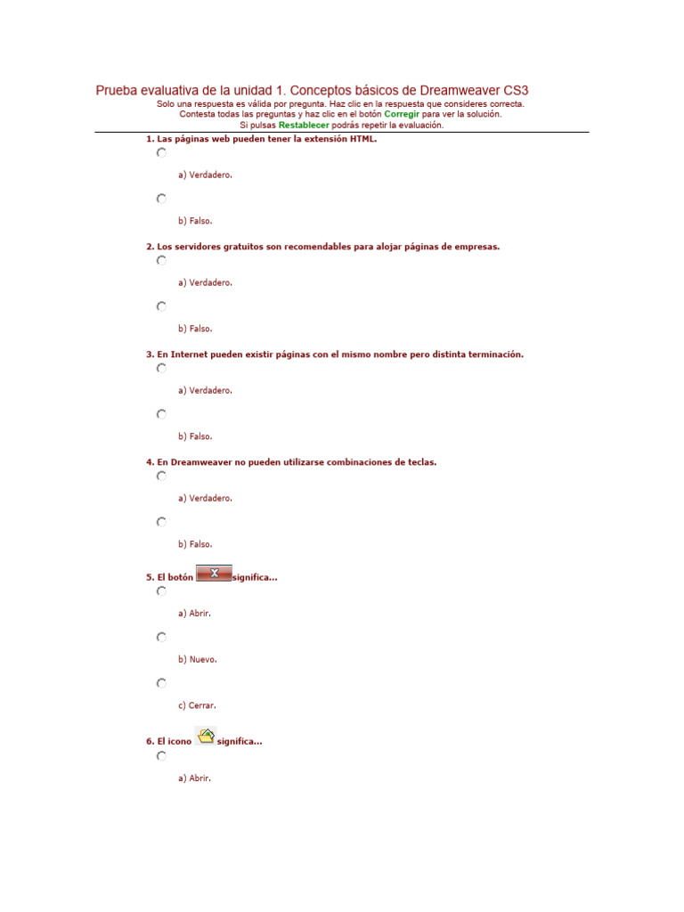 Evaluación de Dreamweaver CS3: Unidad 1 y 2 | PDF