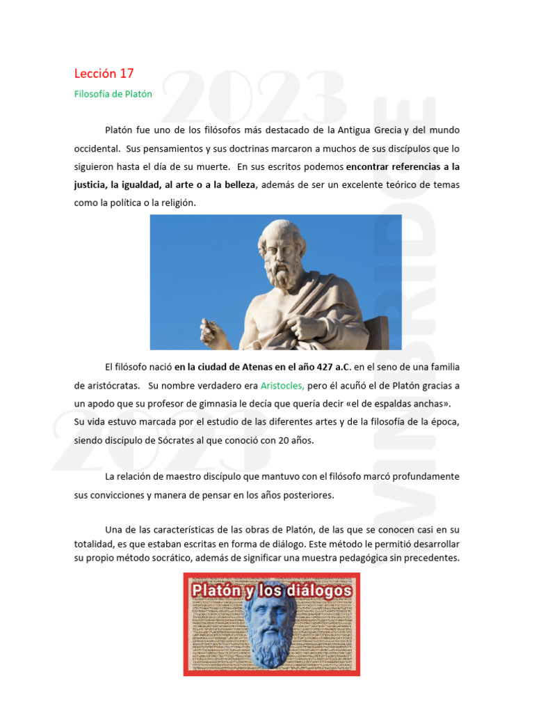 Leccion 17 Filosofia 2023 Platon | PDF