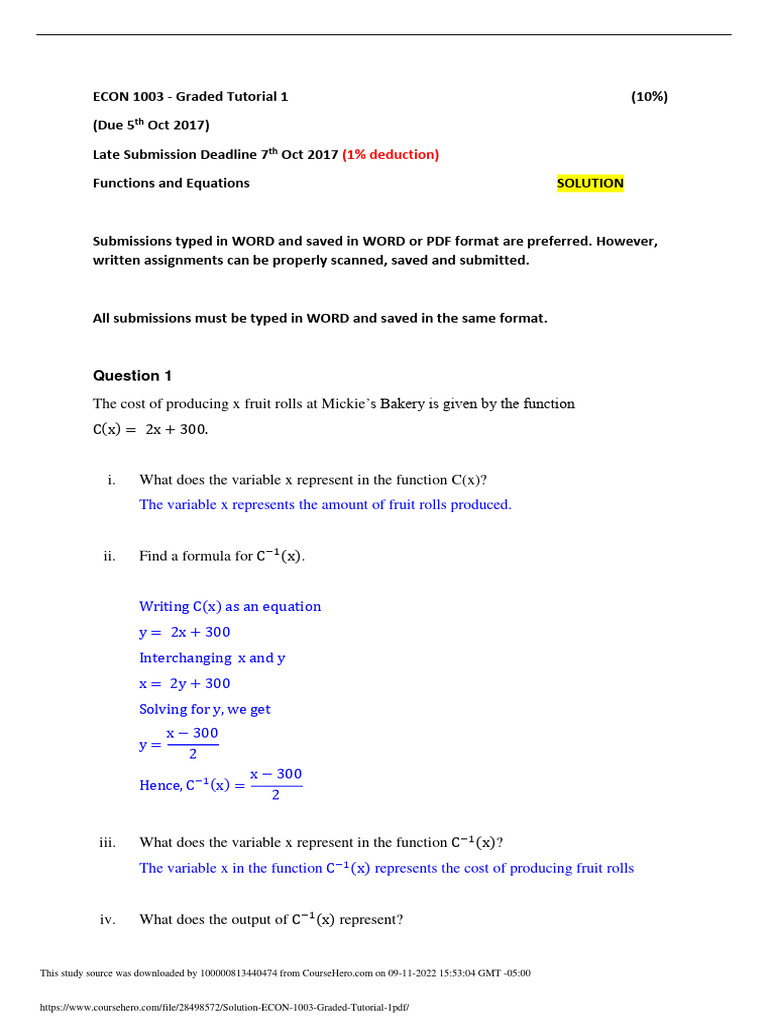 Solution ECON 1003 Graded Tutorial 1 PDF | PDF | Equations | Mathematics