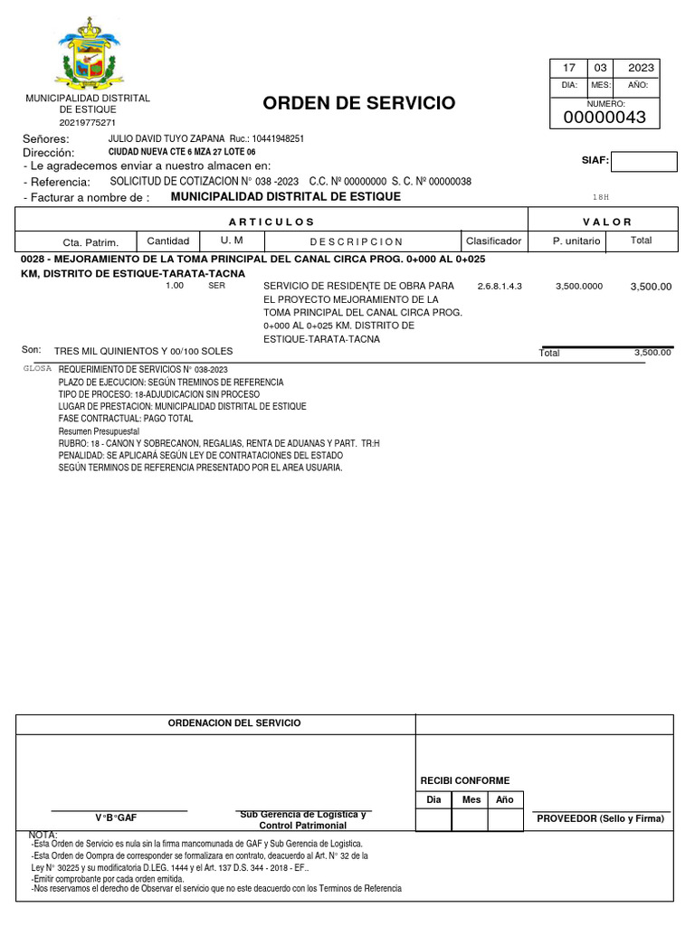 Orden de Servicio | PDF