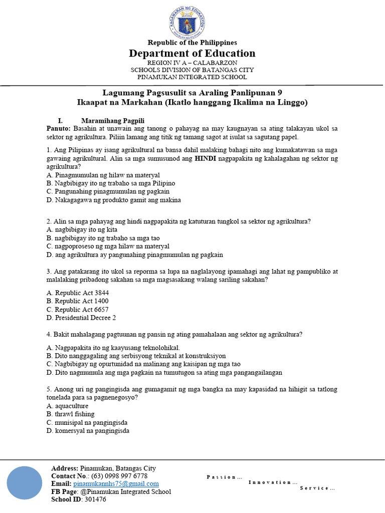Q4 - Ap9 - Summative Test WK 3-4 | PDF