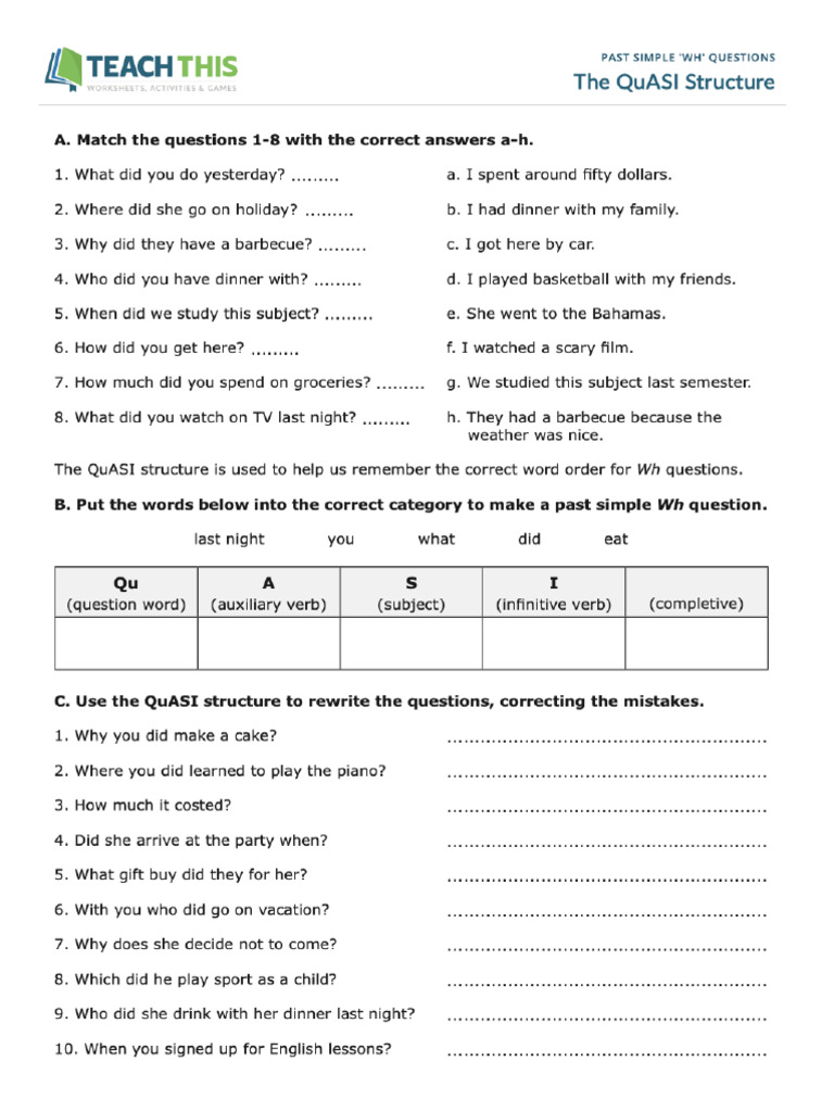 Quasi Structure - Simple Past -STS | PDF