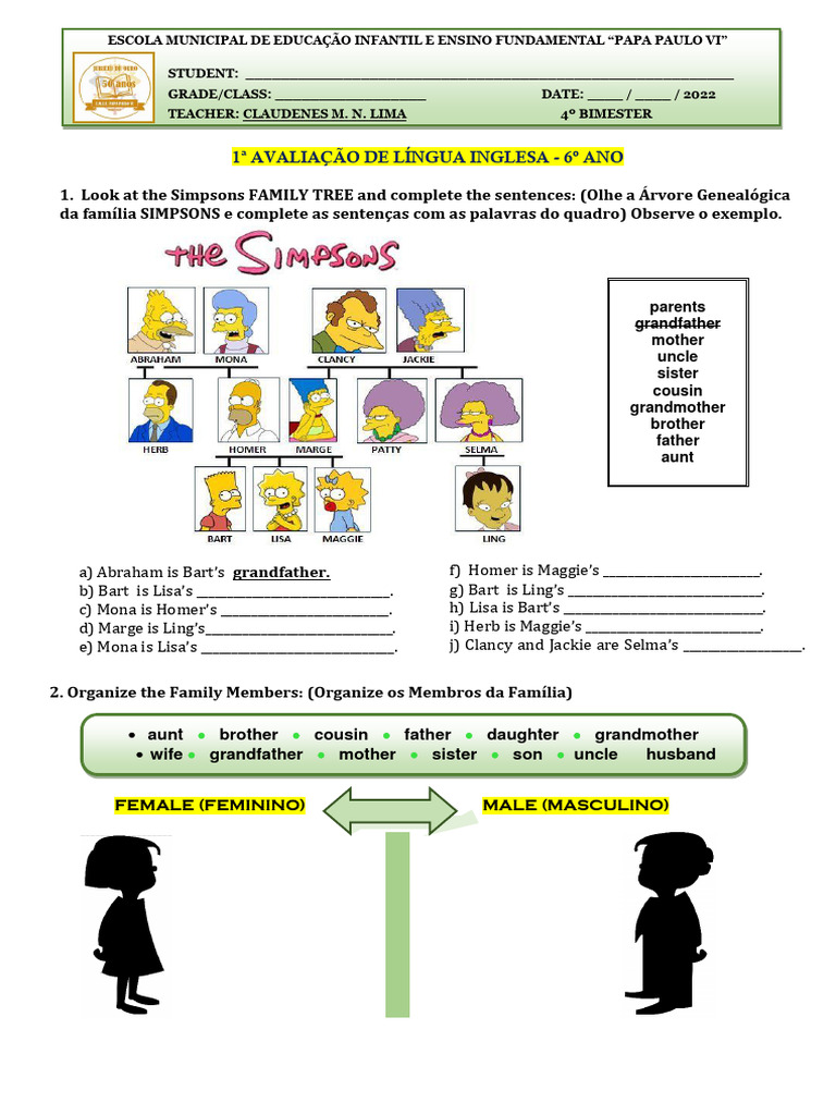 Simpsons Family Tree Activity 6th Grade | PDF