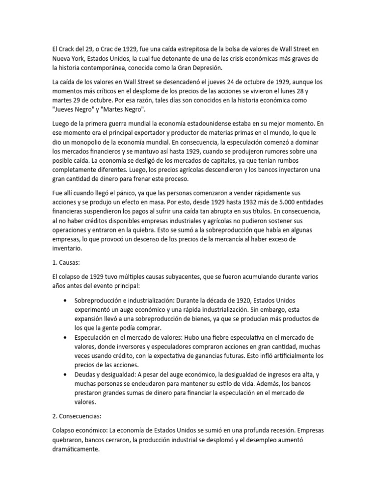Impacto del Crack de 1929 en Perú | PDF | Finanzas y dinero