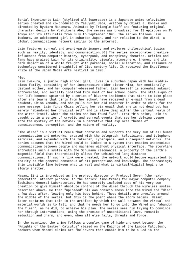 Serial Experiments Lain | PDF