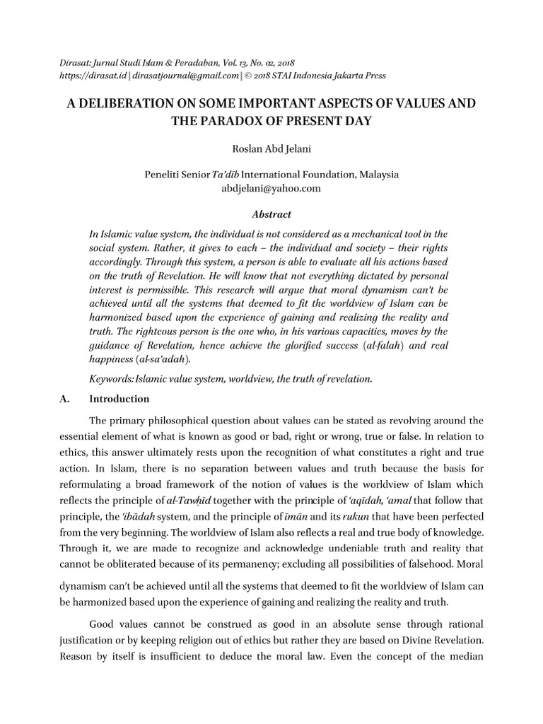 Values and Paradox (Roslan Jelani) | PDF