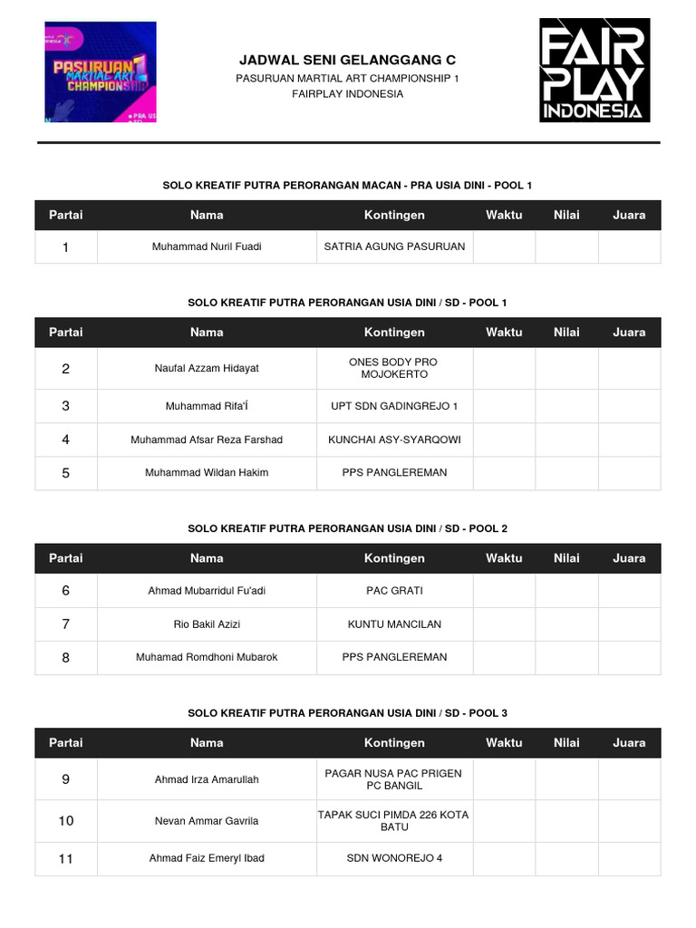 Jadwal Gelanggang C PMAC | PDF