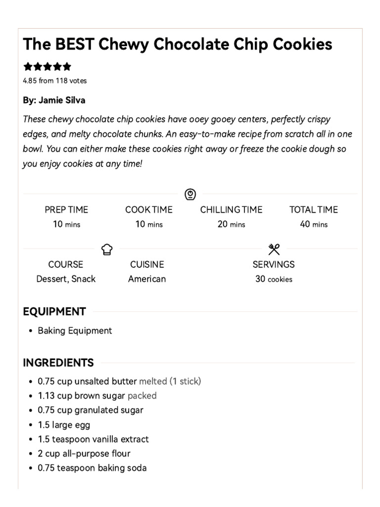 The BEST Chewy Chocolate Chip Cookies - A Sassy Spoon | PDF