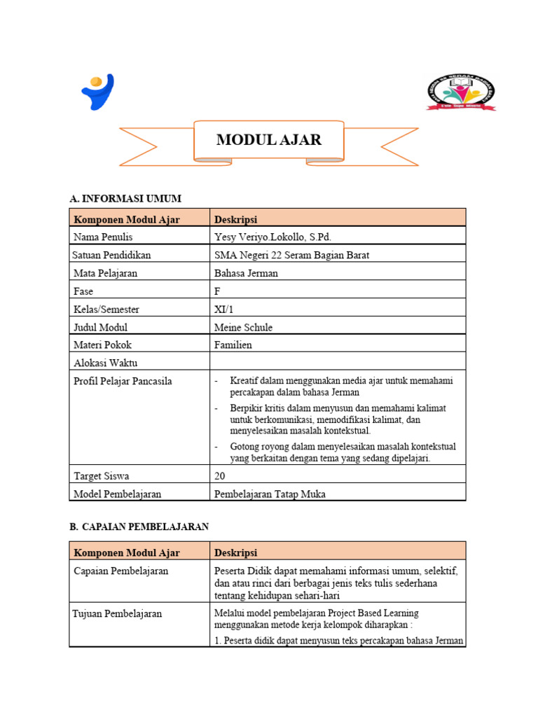 Modul Ajar Bahasa Jerman | PDF