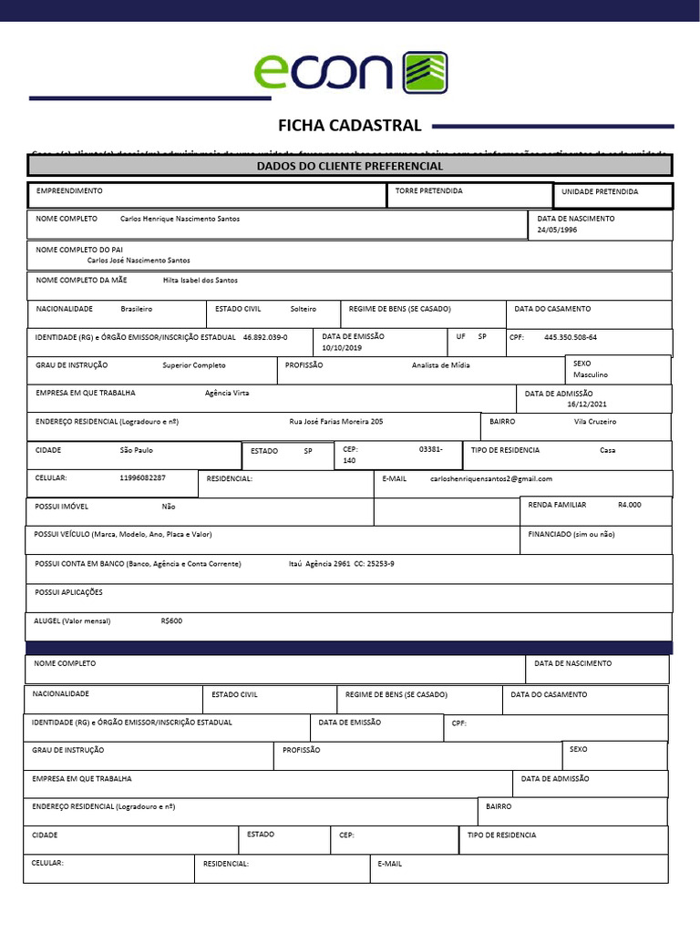 Ficha Cadastral Editavel Nova | PDF