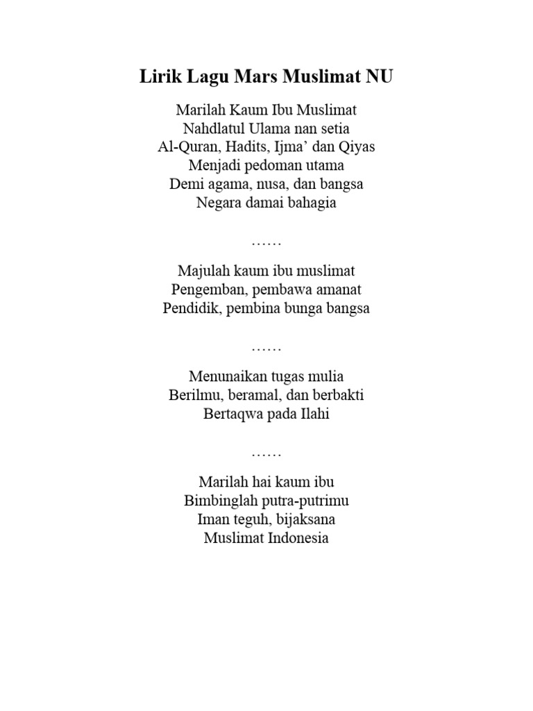 Lirik Mars Muslimat NU | PDF | Perjalanan