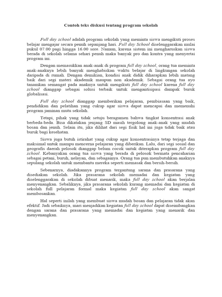 Contoh Teks Diskusi Tentang Program Sekolah | PDF