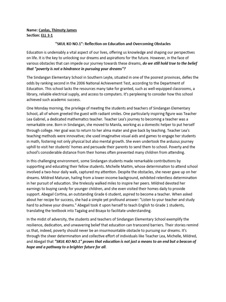 300 Words Reflection | PDF