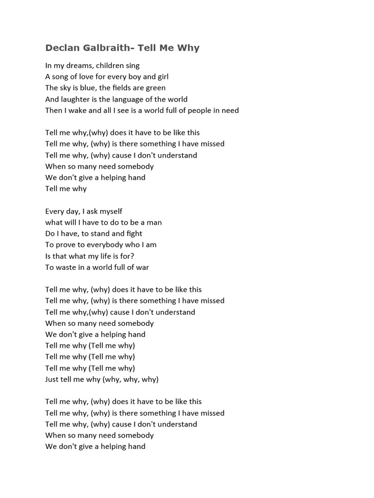 Declan Galbraith - Tell Me Why Lyrics | PDF