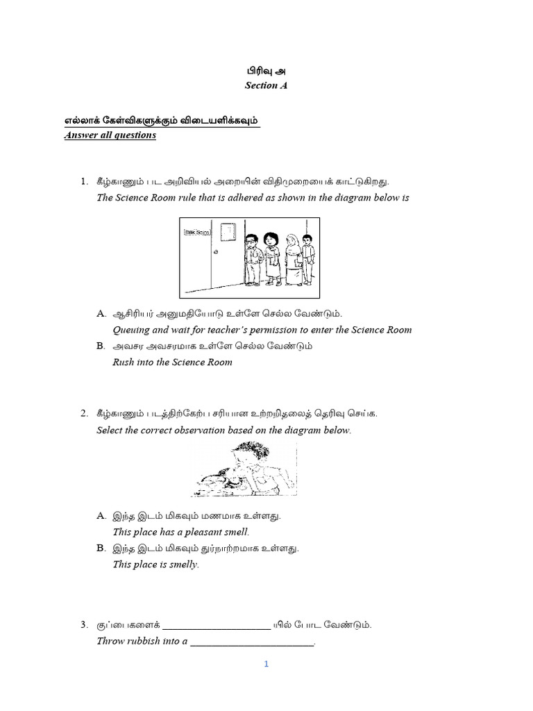 Science Year 1 Test | PDF