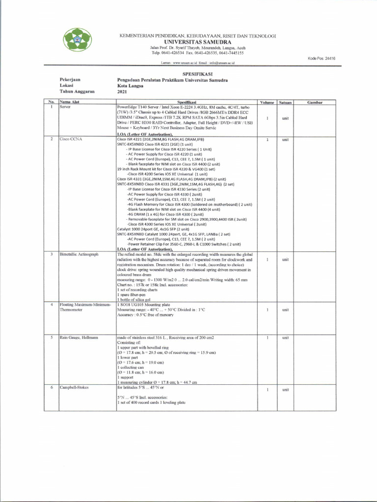 Spesifikasi Peralatan Praktikum 2021 | PDF