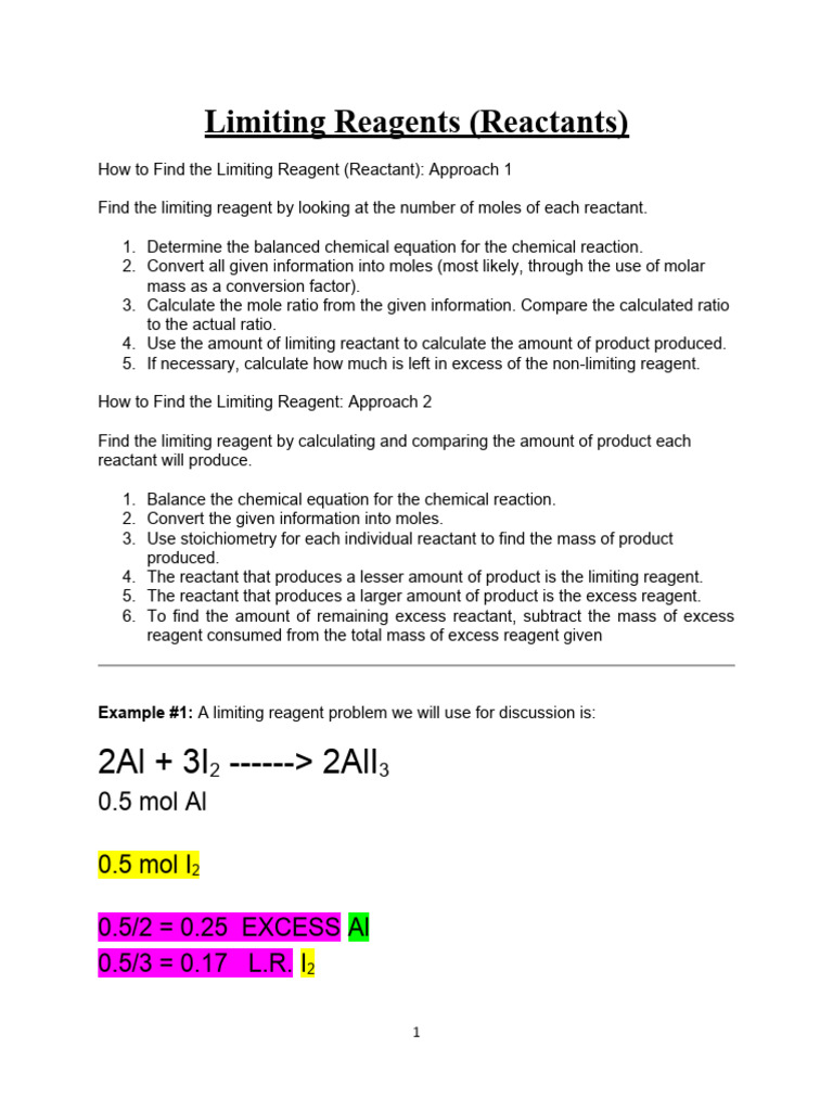 Limiting Reagents | PDF | Mole (Unit) | Stoichiometry