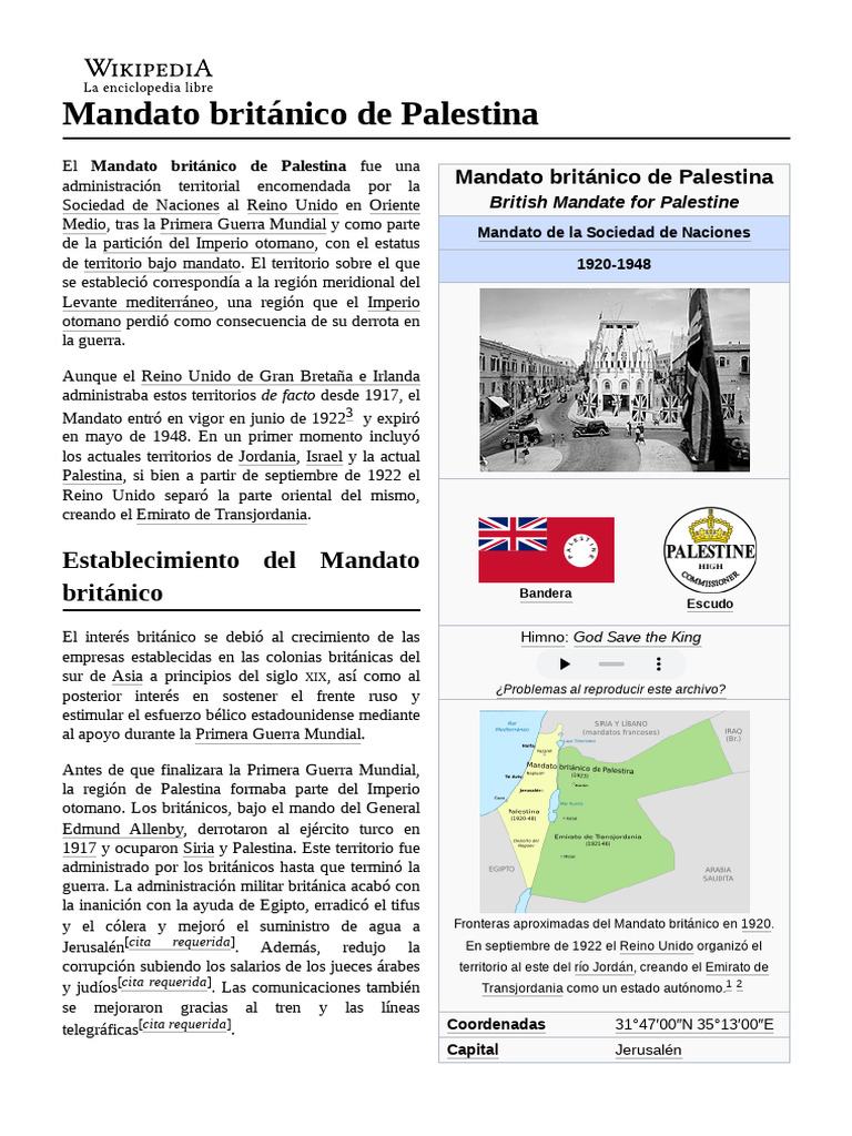 Mandato Británico de Palestina (1920-1948) | PDF