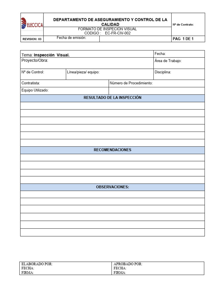 EC-FR-CIV-002 Formato Inspección Visual | PDF