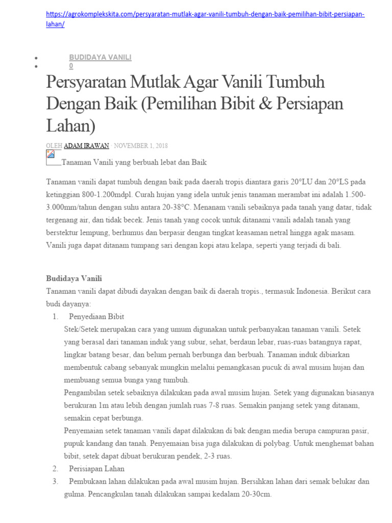 Budidaya Vanili: Bibit & Lahan | PDF