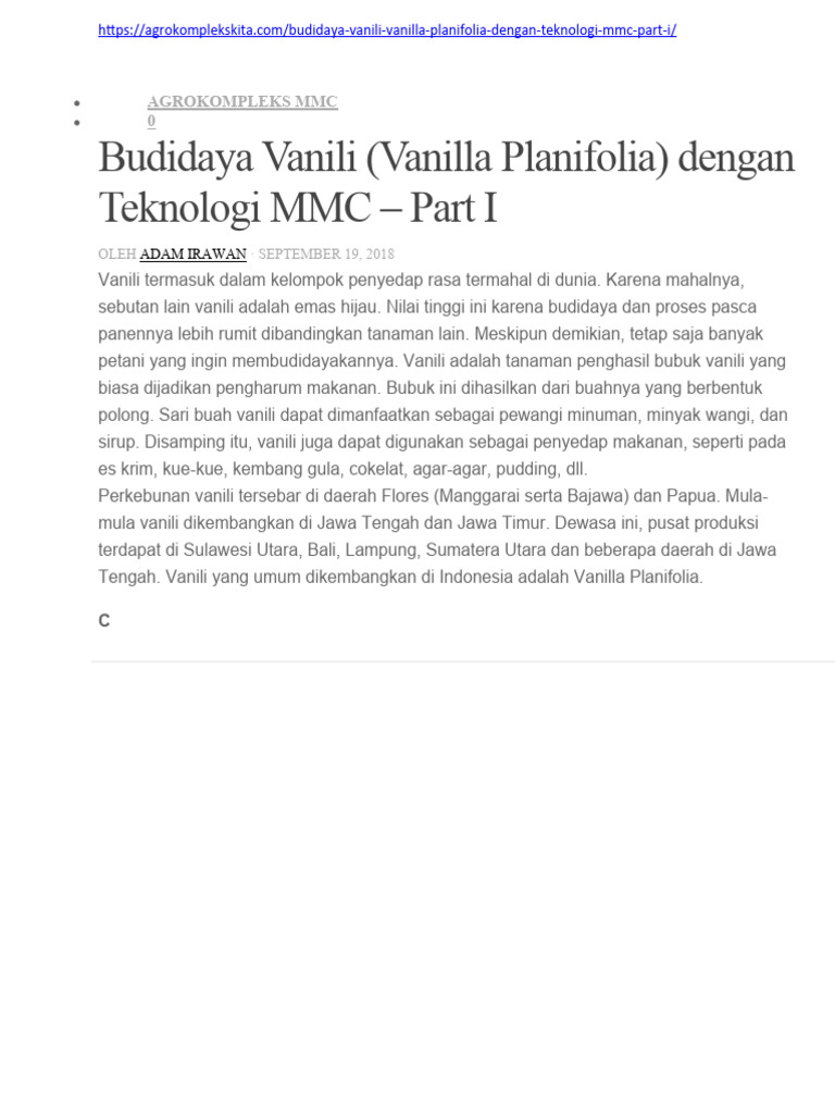 Budidaya Vanili (Vanilla Planifolia) Dengan Teknologi MMC - Part I | PDF