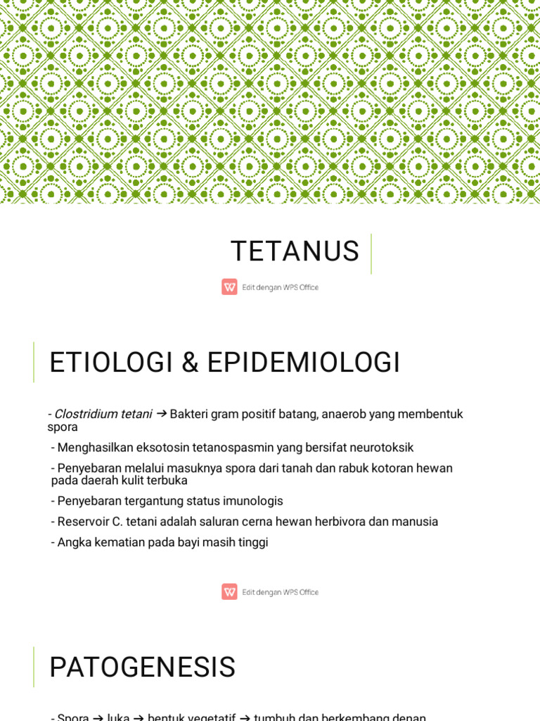 Tetanus: Etiologi, Patogenesis, dan Tatalaksana | PDF