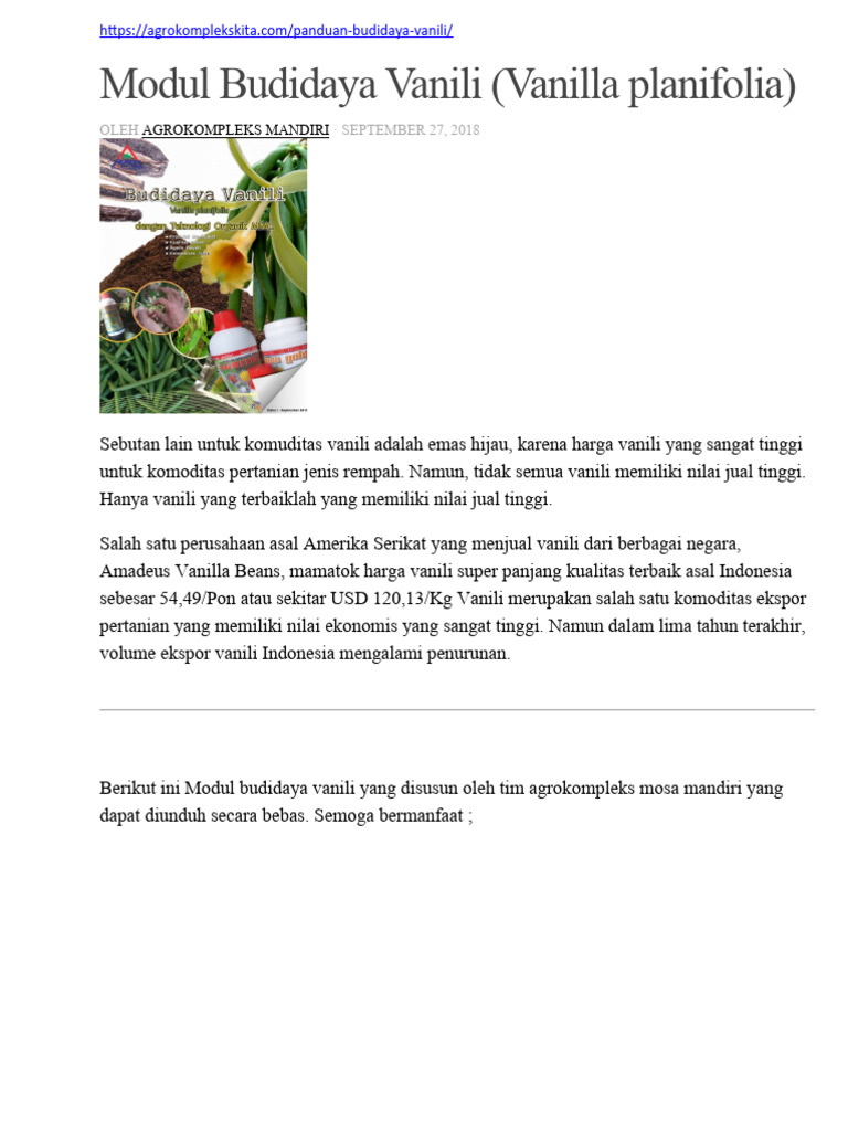 Modul Budidaya Vanili (Vanilla Planifolia) | PDF