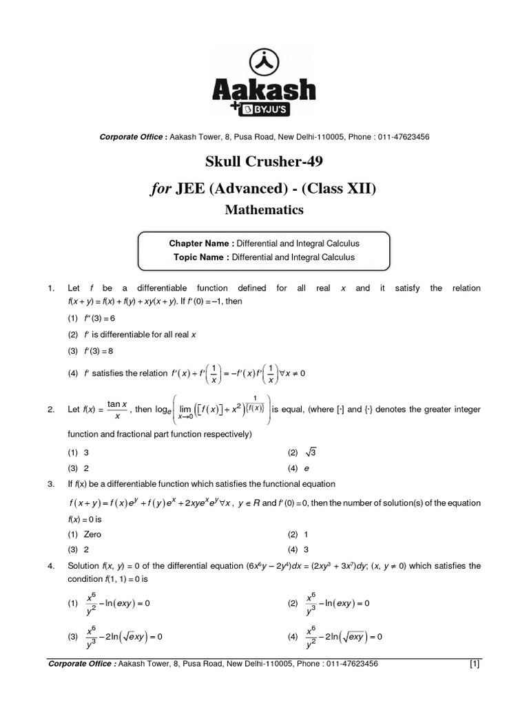 Skull Crusher-49 Class XII JEE (Adv) Mathematics | PDF