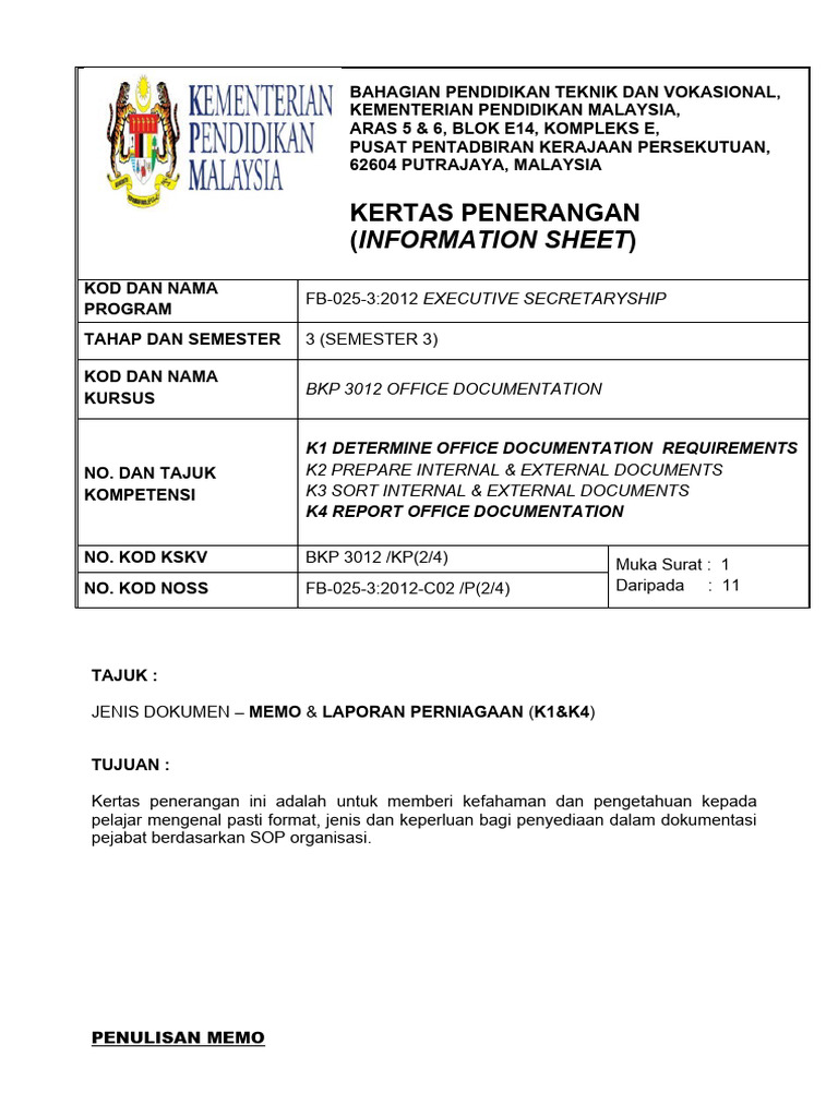 KP 2 - Memo, Laporan | PDF
